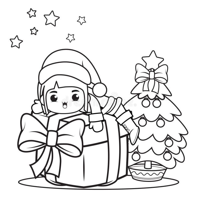 Christmas Coloring Book with Cute Girl Stock Vector - Illustration of ...