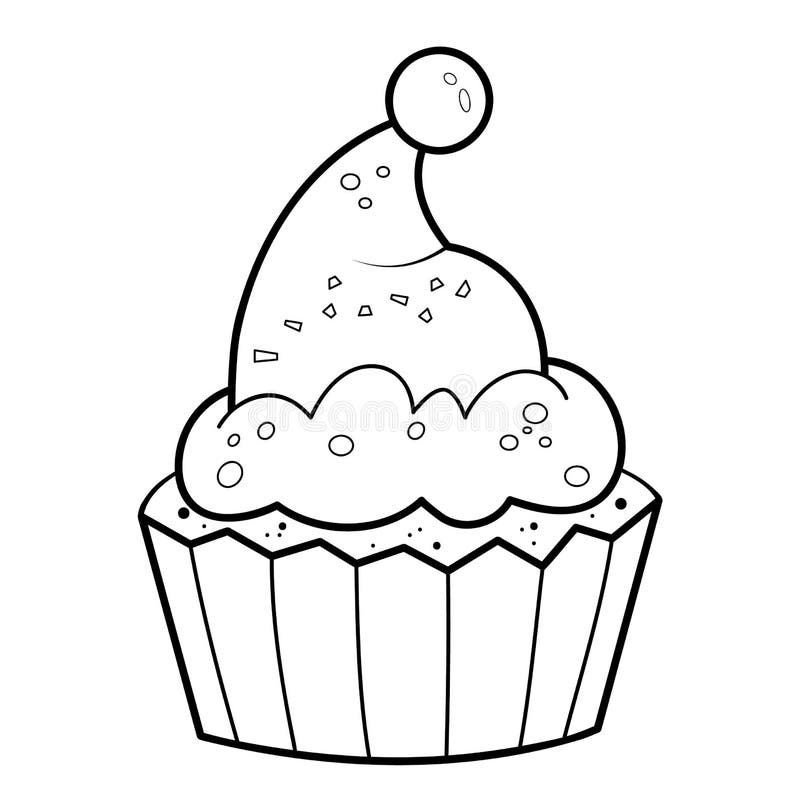Christmas Coloring Book or Page. Christmas Cake Black and White Vector ...