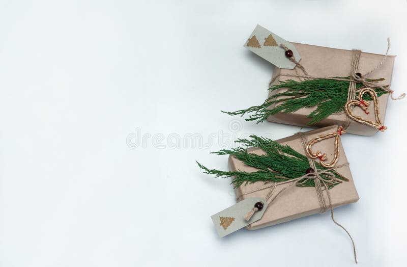 The Border is Made of Gift Boxes Decorated with Juniper Branches and ...