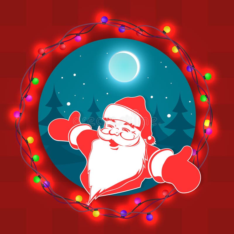 Christmas Composition Element.Round Blue Pattern with Wreath and Face ...