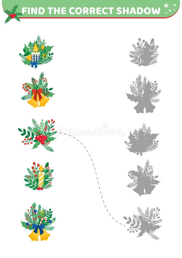 Christmas Composition. Find the Correct Shadow. Shadow Matching Game ...