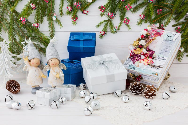 Christmas Composition with Gift Boxes and Angels Stock Image - Image of ...