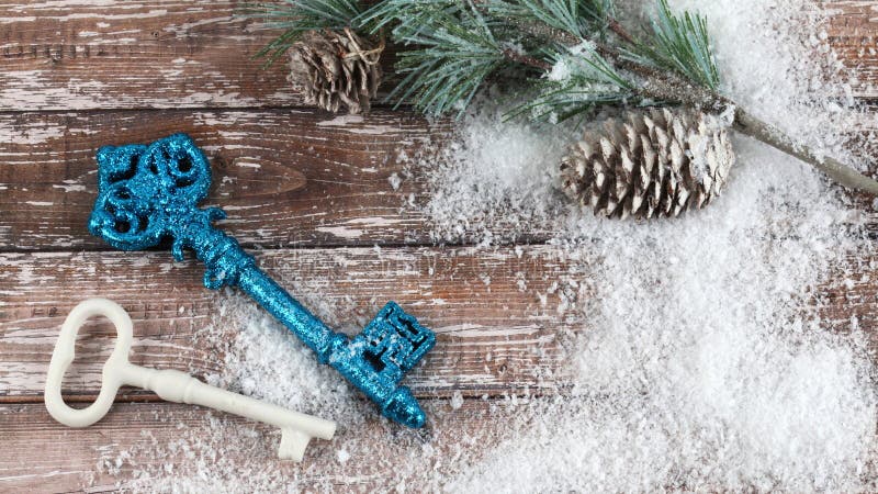 Christmas Composition of Keys and Pine Tree Branch with Cones Stock ...