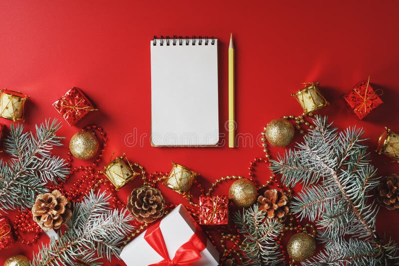 Christmas Composition with Notepad and a Pencil for Writing Wishes with ...