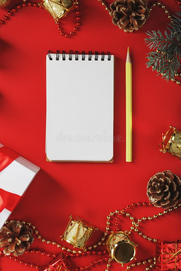Christmas Composition with Notepad and a Pencil for Writing Wishes with ...