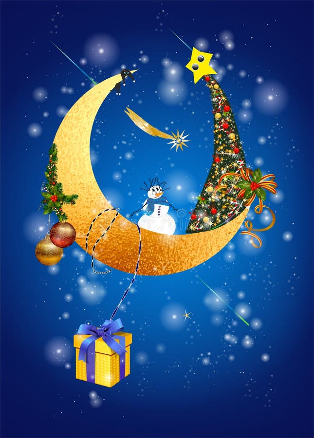 Christmas on the moon, stock illustration. Illustration of tree - 236864963