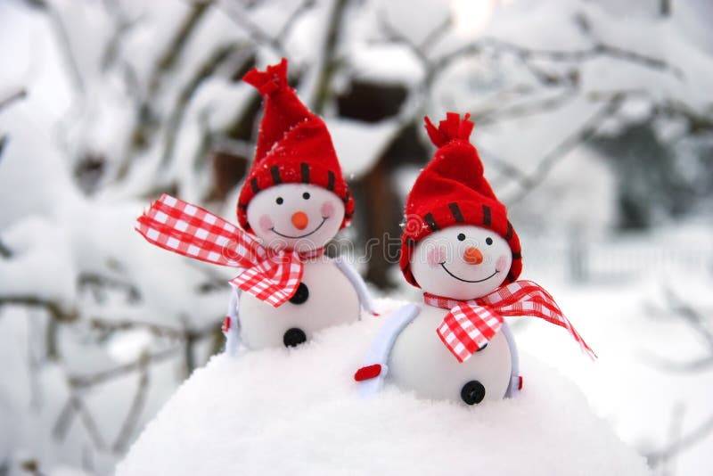 Two Smiling Snowmen Friends in the Snow Stock Image - Image of still ...