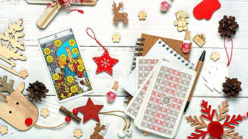 Christmas Composition with Tarot Cards. Esoteric Concept, Fortune ...