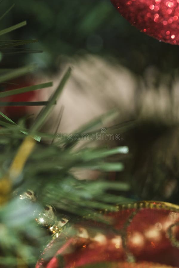 Christmas Background, Macro Image of a Tree Decorated with Ornaments ...