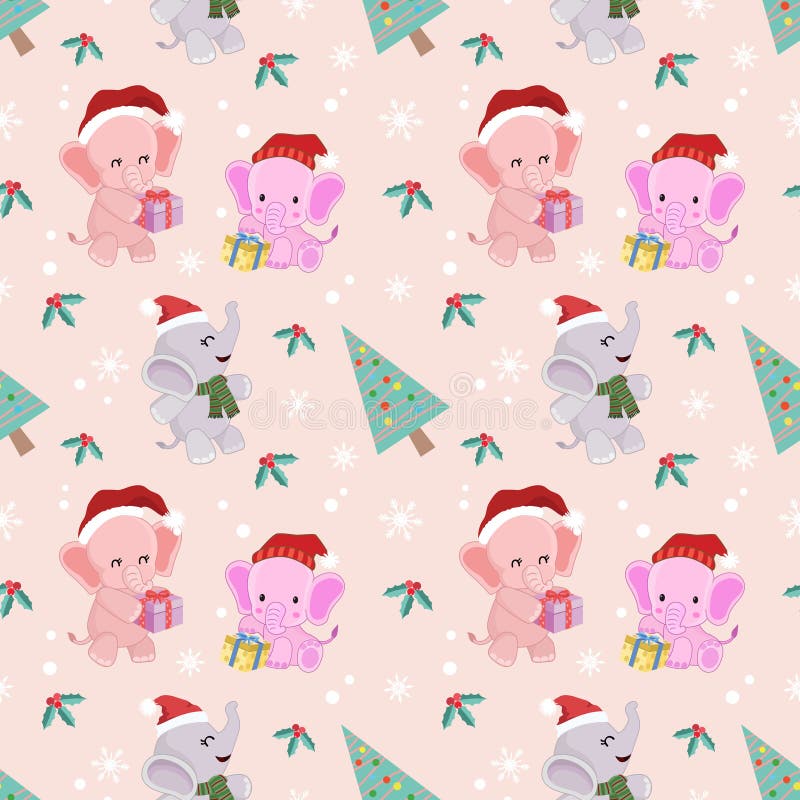 Christmas Concept with Cute Elephant Gift Box and Christmas Tree ...