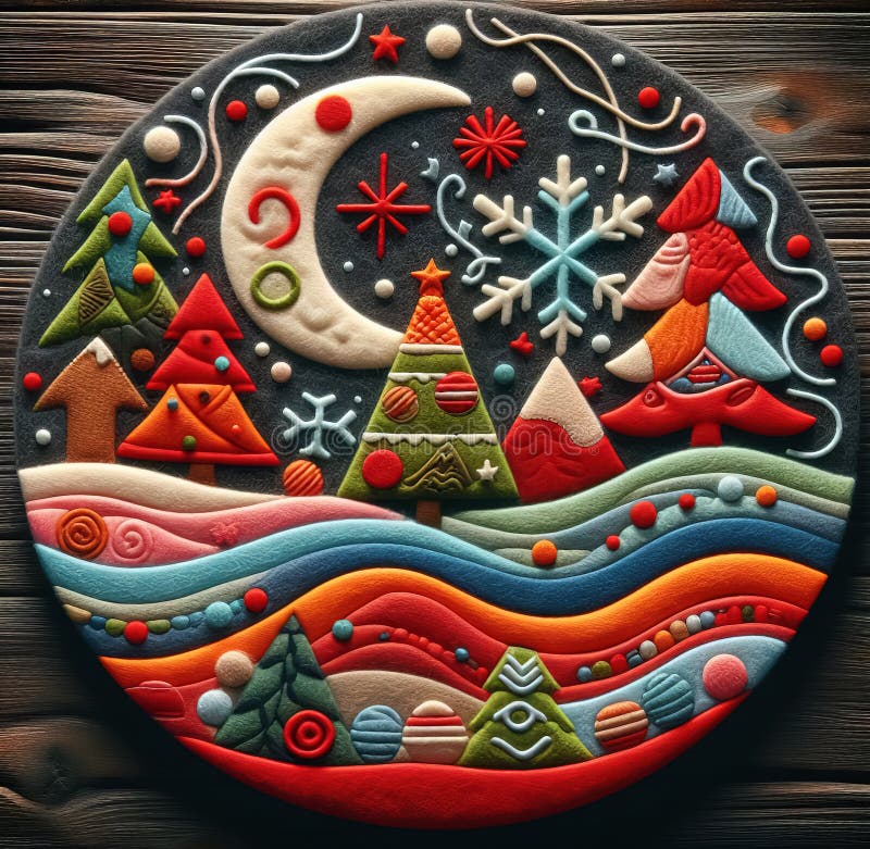 Felt Art Patchwork, Christmas Concept, Needlepoint, Abstract Silhouette ...