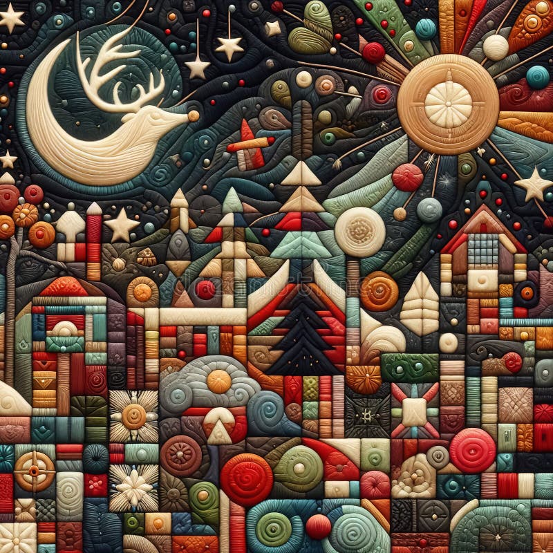 Felt Art Patchwork, Christmas Concept, Needlepoint, Abstract Silhouette ...