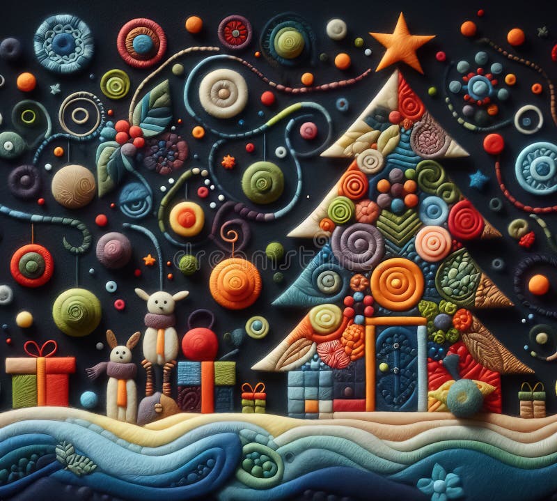 Felt Art Patchwork, Christmas Concept, Needlepoint, Abstract Silhouette ...