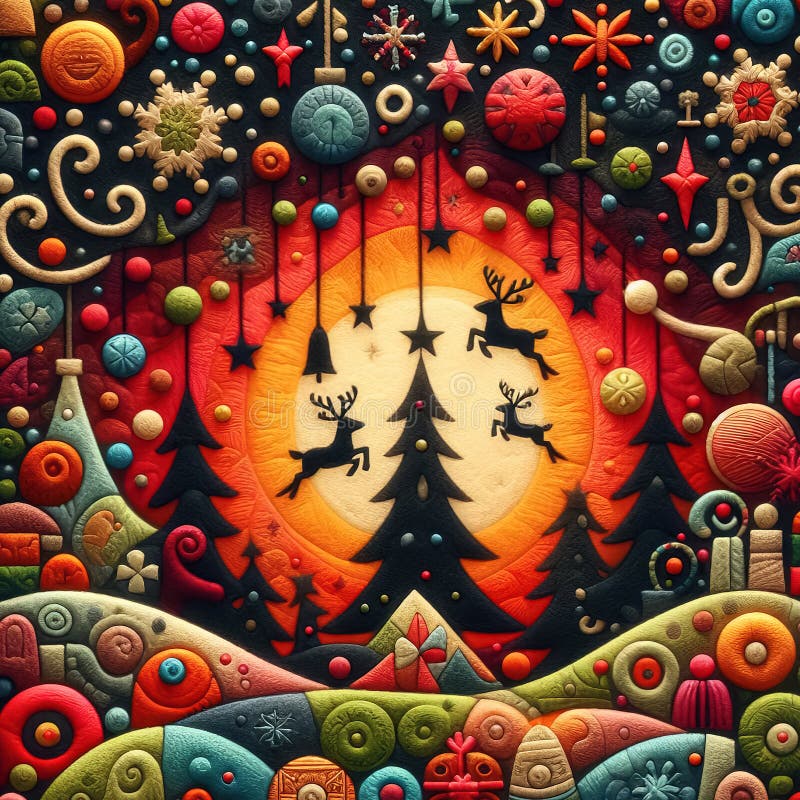 Felt Art Patchwork, Christmas Concept, Needlepoint, Abstract Silhouette ...