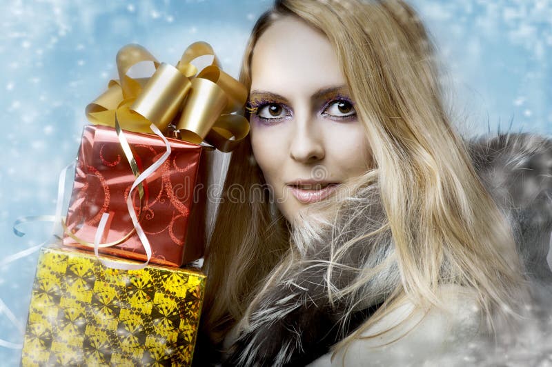 Christmas Concept. Woman and Gift Boxes Stock Image - Image of gift ...