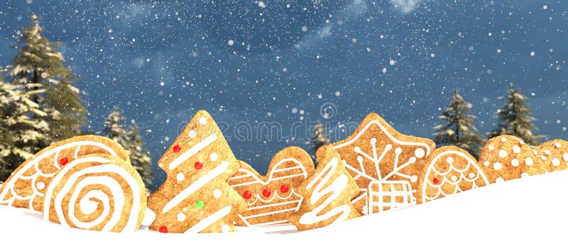 Christmas cookie on snow stock illustration. Illustration of decoration ...