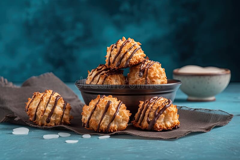 Christmas Cookies Background Blue Textured Macaroons Coconut Stock ...