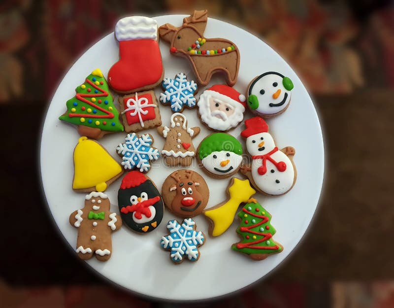 Christmas Cookies Collection on the Plate Stock Photo - Image of ...