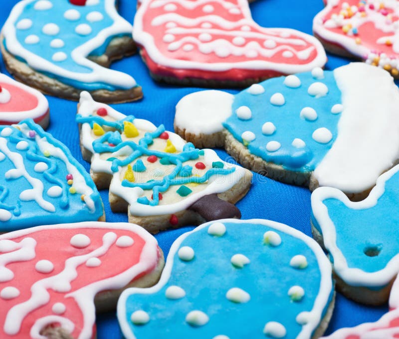 Christmas Cookies Covered with Colored Glaze Stock Photo - Image of ...