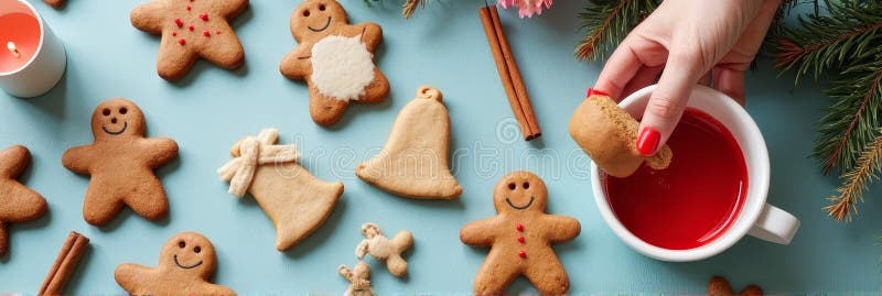 Christmas Cookies and Festive Tea Setting with Gingerbread and Holiday ...