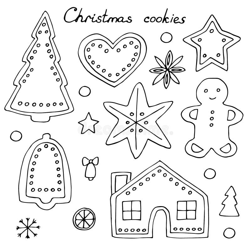 Christmas Cookies with Icing Set, Vector Illustration Hand Drawing ...