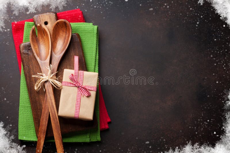Christmas cooking table stock photo. Image of silverware - 82292732