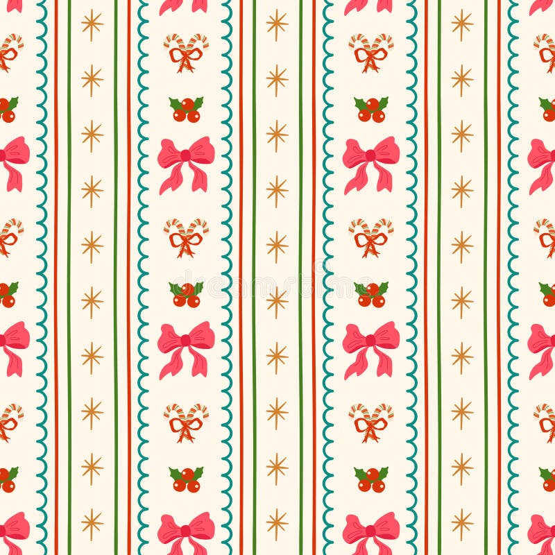 Christmas Coquette Seamless Pattern with Pink Bow, Ribbons, Vertical ... Christmas Coquette Seamless Pattern with Pink Bow, Ribbons, Vertical ...