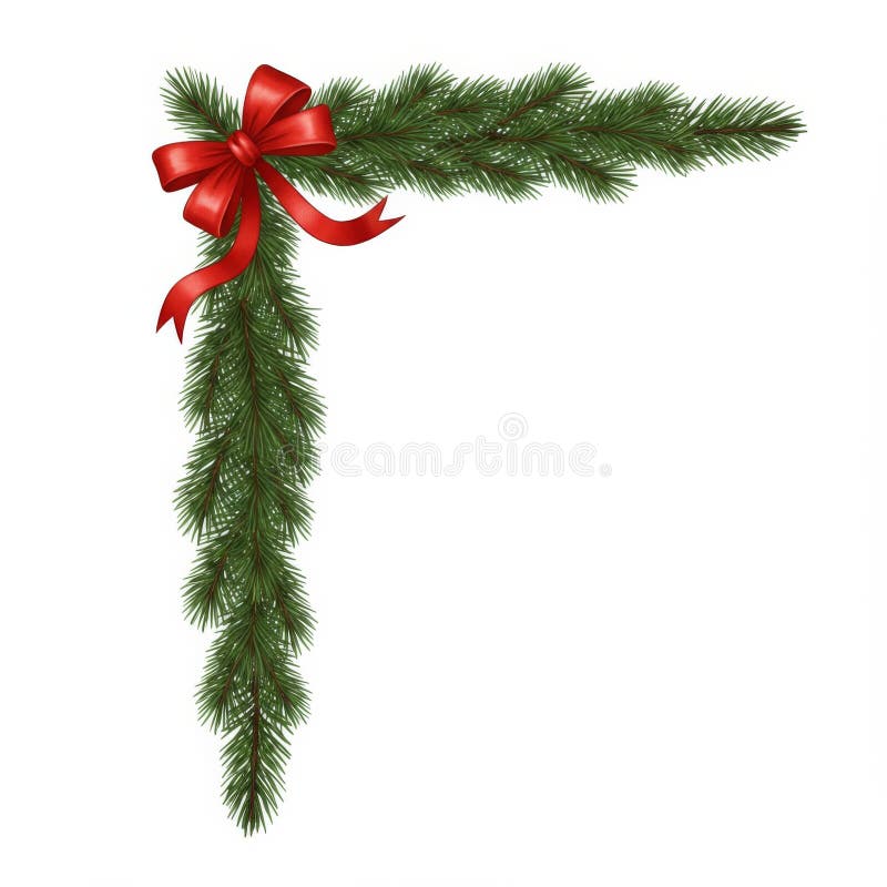 Christmas Corner Border with Red Bow and Fir Branches Stock ...