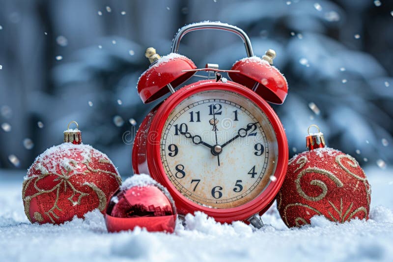 Christmas Countdown Alarm Clock and Festive Decorations on Light Blue ...