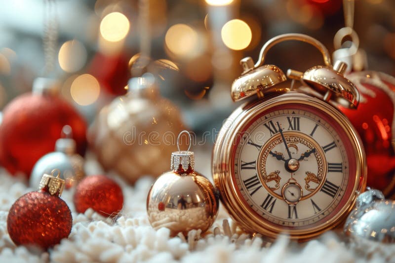 Christmas Countdown with Alarm Clock and Festive Decorations on Light ...