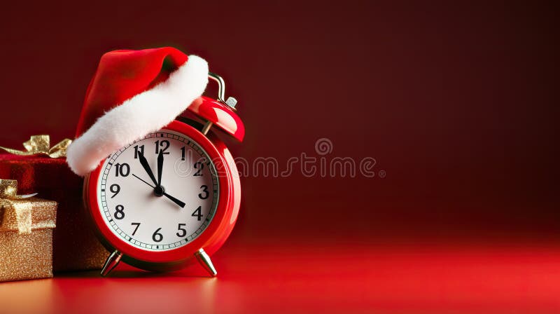 Christmas Countdown Red Clock with Santa Hat, Signifying Time for ...