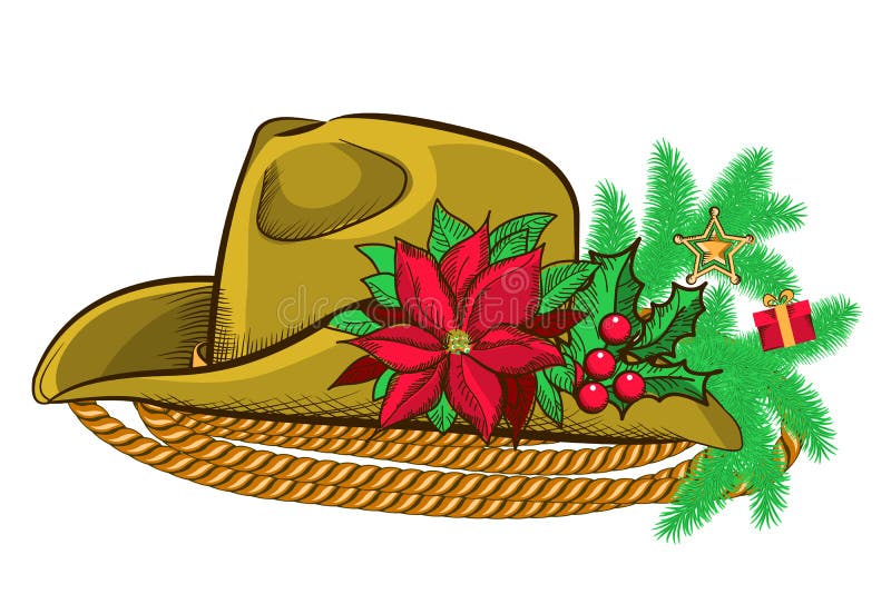 Christmas Cowboy Hat and Holiday Elements Stock Vector - Illustration ...