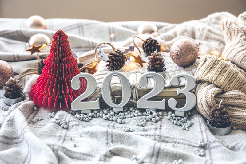 Christmas Cozy Background with Numbers 2023 and Decor Details. Stock ...
