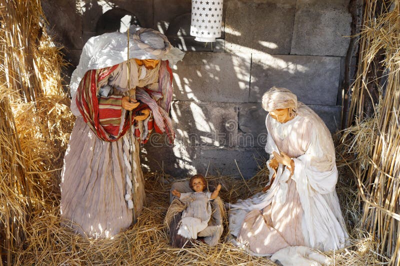 Christmas Crib with Figures and Nativity - Mary, Stock Image - Image of ...