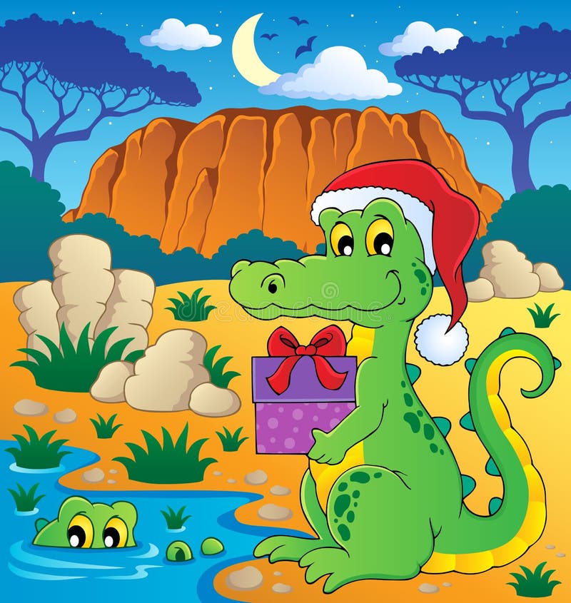 Christmas Crocodile Theme Image 2 Stock Vector - Illustration of merry ...