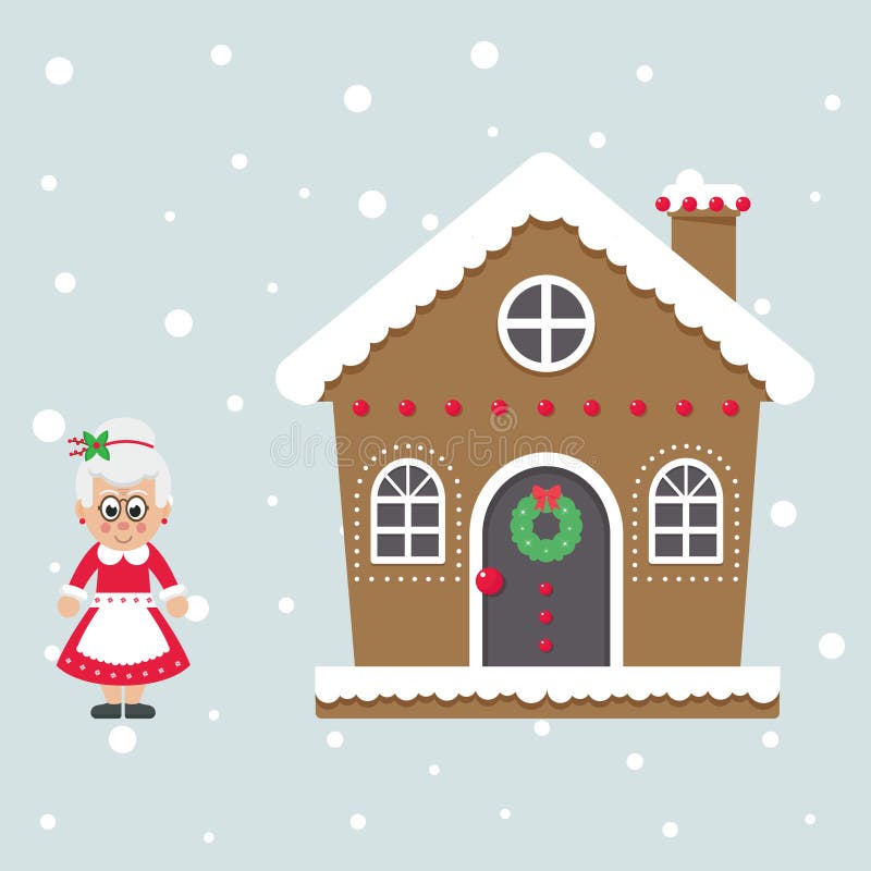 Christmas Cute House with Cartoon Mrs Claus Stock Vector - Illustration ...