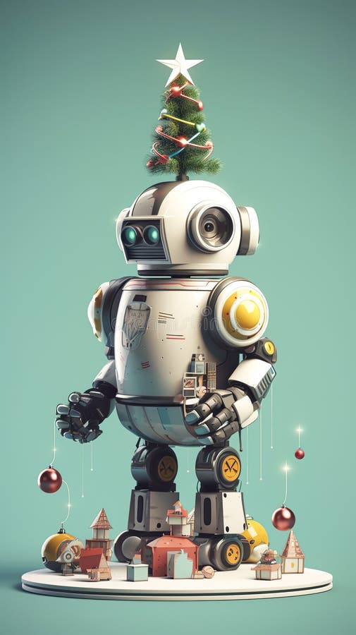Christmas Cute Illustration with Robot, Generative AI. Stock Image ...