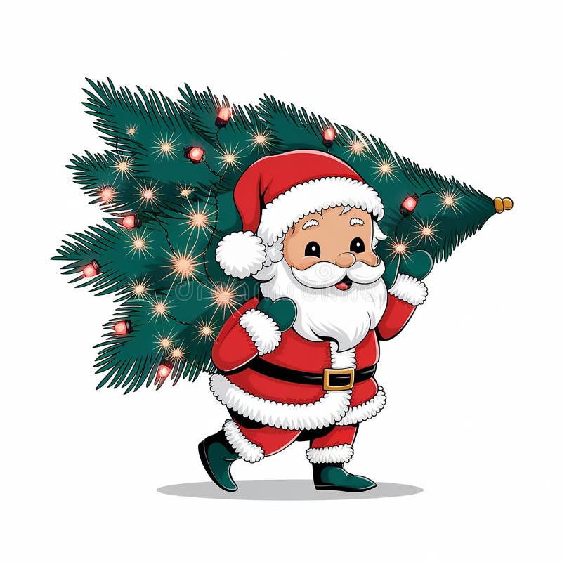 Christmas Cute Santa. Christmas Tree and Lights. Vector Illustration ...