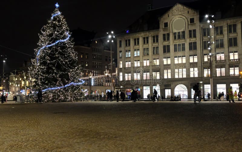 Dam Square in Amsterdam the Nethe Stock Photo - Image of lights ...