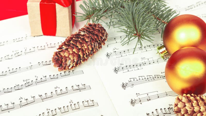 Christmas Decor on the Background of Musical Notes Stock Photo - Image ...