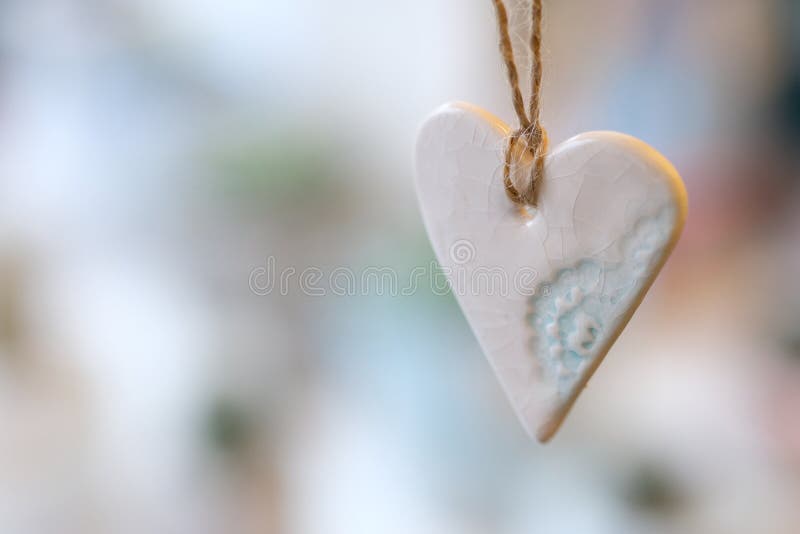 Christmas Decor Ceramic Heart, Ornament Hanging on Sacking Threads ...