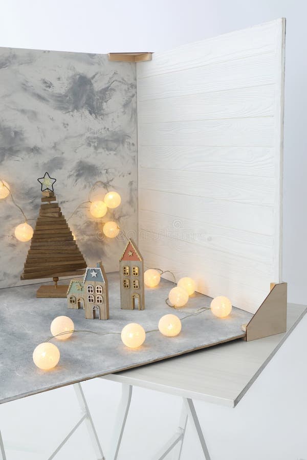 Christmas Decor and Double-sided Backdrops on Table in Photo Studio ...