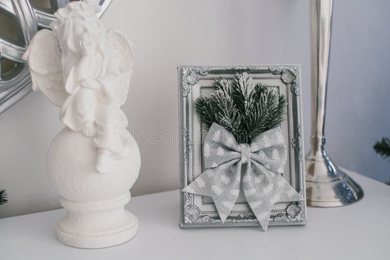 Christmas Decor Frames with Christmas Tree Branches and a Bow Stock ...