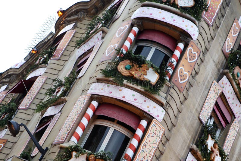 Christmas Decorated Building Stock Photo - Image of windows, adorned ...