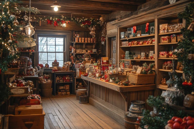 Christmas Decorated Country Store Interior Stock Illustration ...