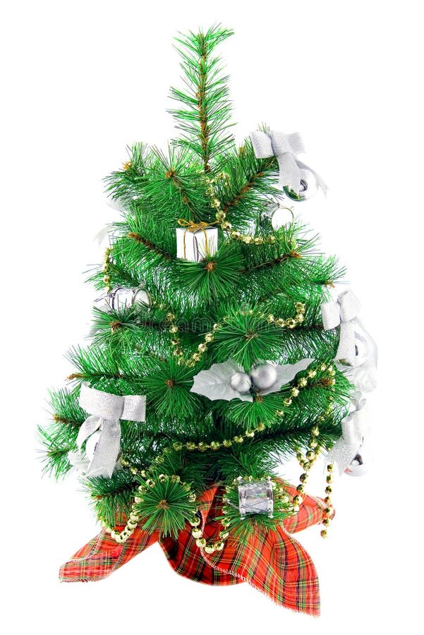 Decorated Fur-tree with Christmas Cap, Isolated Stock Image - Image of ...