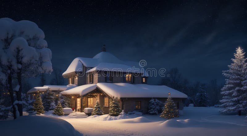 Christmas Decorated House in Winter, House in the Snow, Christmas ...