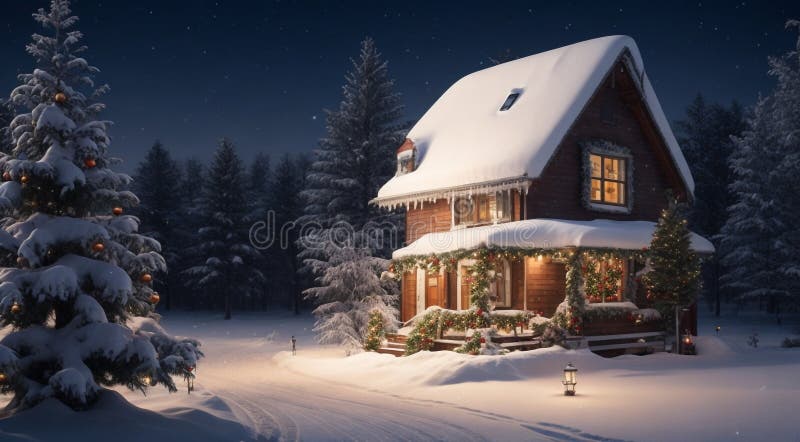 Christmas Decorated House in Winter, House in the Snow, Christmas ...