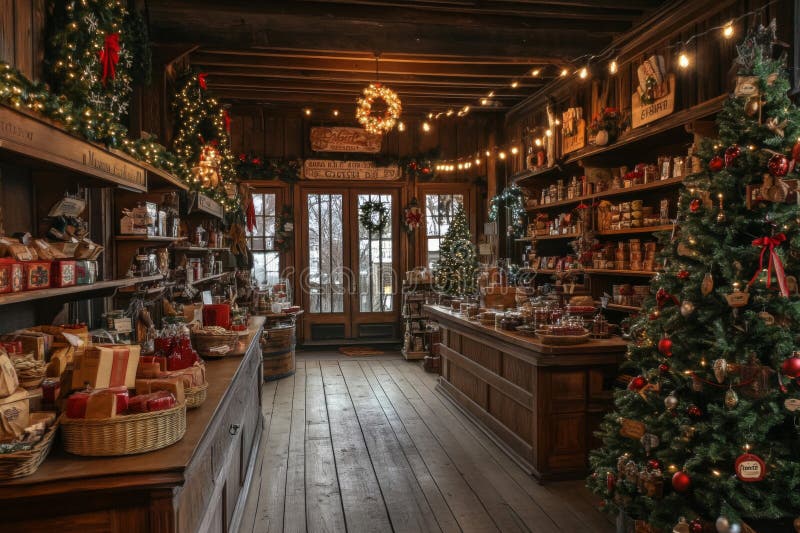 Christmas Decorated Old-Fashioned General Store Interior Stock ...
