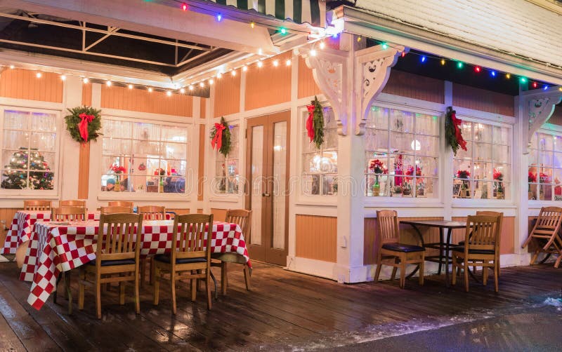Christmas Decorated Store Front in the Historic Part of Town at Night ...